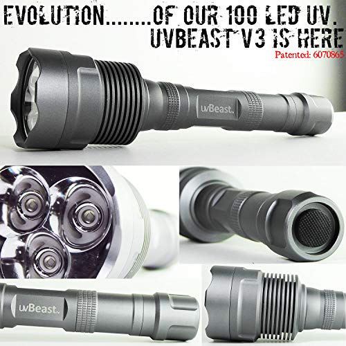 uvBeast New V3 385-395nm Black Light UV Flashlight - HIGH Power Upgraded Triple Broad Band LEDs Best for Professional/Commercial Use - USA Stock - UK Design