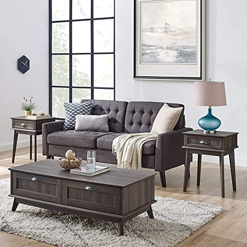 Newport Series Tall Center Coffee Table with Two Fully Extended Drawers | Sturdy and Stylish | Easy Assembly| Smoke Oak Wood Look Accent Living Room Home Furniture