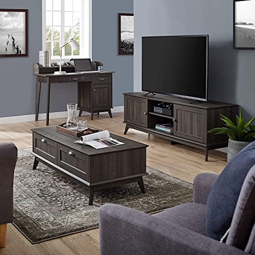 Newport Series Tall Center Coffee Table with Two Fully Extended Drawers | Sturdy and Stylish | Easy Assembly| Smoke Oak Wood Look Accent Living Room Home Furniture