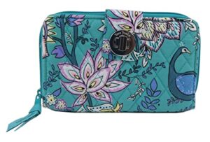 vera bradley cotton rfid turnlock wallet, peacock garden