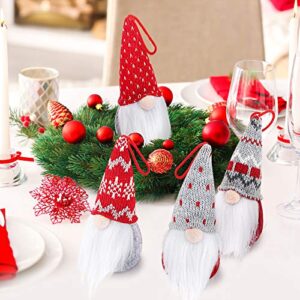 D-FantiX Gnome Christmas Ornaments Set of 4, Handmade Swedish Tomte Gnomes Plush Scandinavian Santa Elf Table Ornaments Christmas Tree Hanging Decoration Home Decor