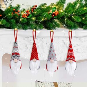 D-FantiX Gnome Christmas Ornaments Set of 4, Handmade Swedish Tomte Gnomes Plush Scandinavian Santa Elf Table Ornaments Christmas Tree Hanging Decoration Home Decor