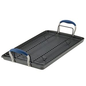 anolon advanced hard anodized nonstick pan/flat grill/griddle rack, 10 inch x 18 inch, indigo blue