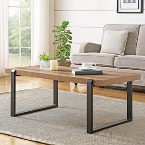 FOLUBAN Rustic Coffee Table,Wood and Metal Industrial Cocktail Table for Living Room, 47 Inch Oak