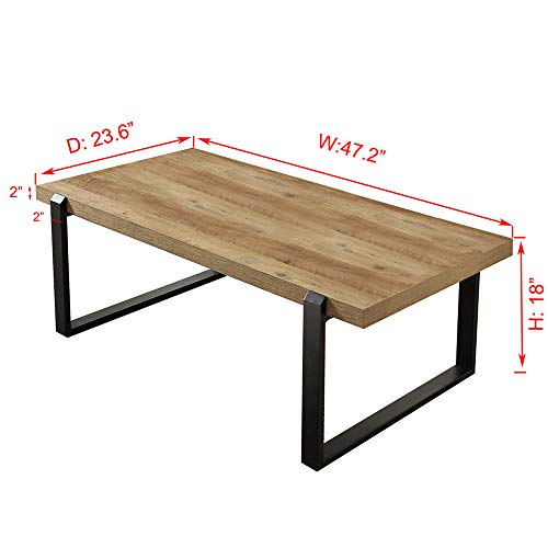 FOLUBAN Rustic Coffee Table,Wood and Metal Industrial Cocktail Table for Living Room, 47 Inch Oak