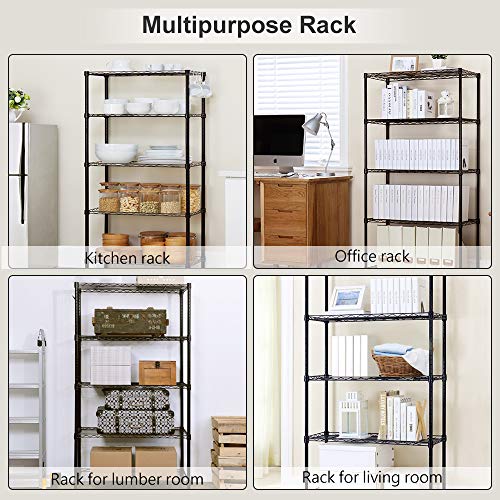 5 Tier Wire Shelving Unit Rack NSF Heavy Duty Height Adjustable Storage Shelf Metal Shelving with Wheels/Feet Levelers Garage Rack Kitchen Rack Office Rack Commercial Shelving - Black - 30x14x60