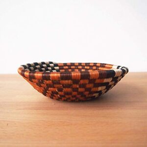 Small African Basket- Muko/Rwanda Basket/Woven Bowl/Sisal & Sweetgrass Basket/Black, Creme, Orange, Brown