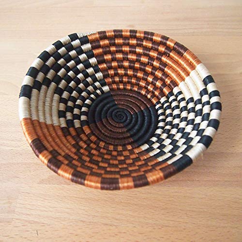 Small African Basket- Muko/Rwanda Basket/Woven Bowl/Sisal & Sweetgrass Basket/Black, Creme, Orange, Brown