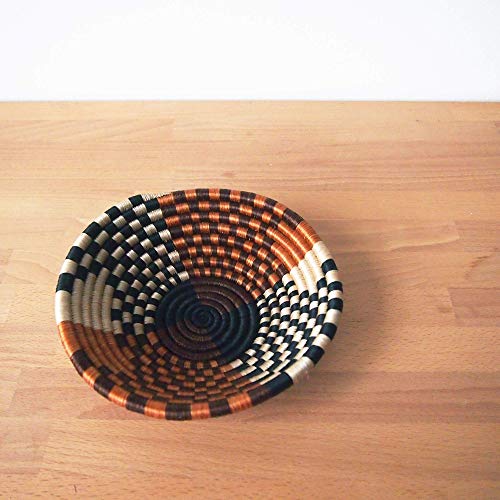 Small African Basket- Muko/Rwanda Basket/Woven Bowl/Sisal & Sweetgrass Basket/Black, Creme, Orange, Brown