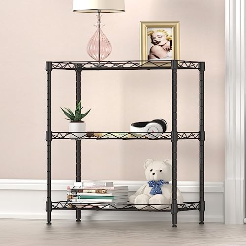 SINGAYE 3 Shelf Wire Shelving Unit Adjustable Storage Shelving 21.26”W x 11.41”D x 22.83”H (Black)