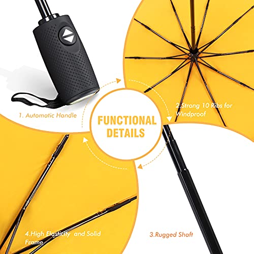 ZOMAKE Compact Travel Umbrella,10 Ribs Windproof Folding Umbrella, Automatic Small Umbrellas for Rain