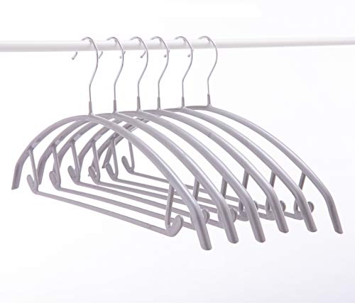 Cocomaya 16.5 Inch Silver No Shoulder Bumps No Mark Non-Slip Rubber Coated Contour Metal No Bumps Hanger, Sweater Hanger, T-Shirt Hanger Suit Hanger with Pants Bar Pack of 10 (Silver, 10)