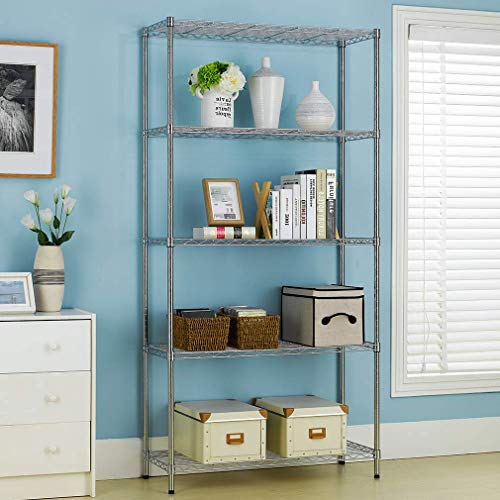 Meet perfect Adjustable 5-Shelf Shelving Unit Storage Rack Utility Rack, Heavy Duty Freestanding Ventilated Metal Wire Rack Multipurpose Shelves Display Rack - 72" H x 36" L x 14" W-Chrome