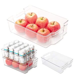 Smart Design Stackable Refrigerator Organizer Bins for Fridge Storage – Clear, 8 x 12 in., Set of 4 – Fridge Organization and Storage Bins with Handles for Easy Living – BPA-Free Plastic