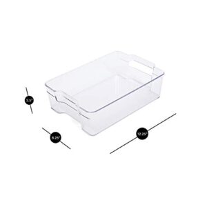 Smart Design Stackable Refrigerator Organizer Bins for Fridge Storage – Clear, 8 x 12 in., Set of 4 – Fridge Organization and Storage Bins with Handles for Easy Living – BPA-Free Plastic