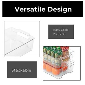 Smart Design Stackable Refrigerator Organizer Bins for Fridge Storage – Clear, 8 x 12 in., Set of 4 – Fridge Organization and Storage Bins with Handles for Easy Living – BPA-Free Plastic