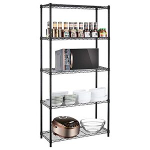 meet perfect adjustable 5-shelf shelving unit storage rack wire shelving, heavy duty freestanding ventilated metal wire rack multipurpose shelves display rack - 72" h x 36" l x 14" w-black