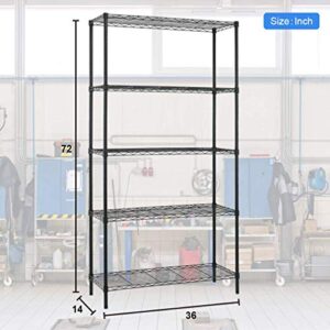 Meet perfect Adjustable 5-Shelf Shelving Unit Storage Rack Wire Shelving, Heavy Duty Freestanding Ventilated Metal Wire Rack Multipurpose Shelves Display Rack - 72" H x 36" L x 14" W-Black