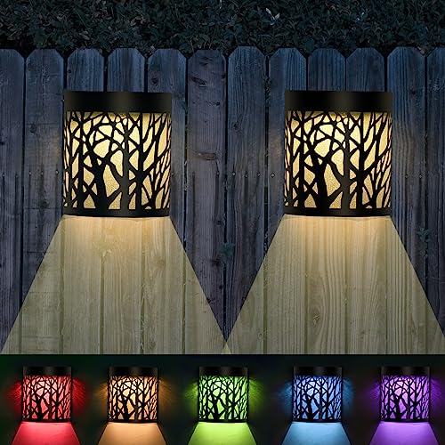 Timeflies Solar Wall Lights Outdoor Decorative, Outdoor Wall Sconce Black Forest Lighting, 2 Modes, Black, 2 Pack