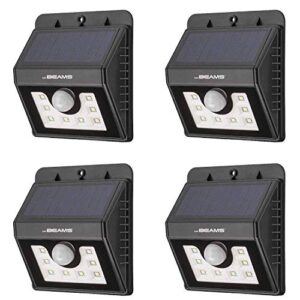 beams solar wedge 8 led 100 lumen outdoor security motion sensor wall light, 4-pack, black