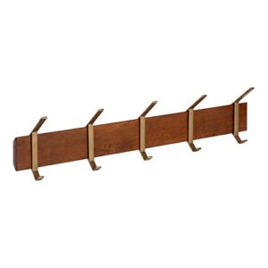 kate and laurel rossmore modern 5 hook shelf, walnut and gold, mid-century coat rack