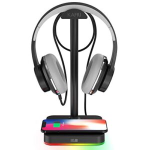 kafri rgb headphone stand with wireless charger desk gaming headset holder hanger rack with 10w/7.5w fast charge qi wireless charging pad - suitable for gamer desktop table game earphone accessories