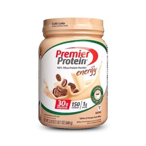 premier protein powder, cafe latte , 30g protein, 1g sugar, 100% whey protein, keto friendly, no soy ingredients, gluten free, 17 servings, 23.9 ounce (pack of 1)