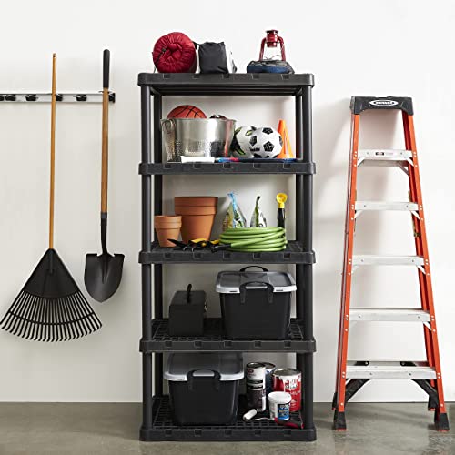 Gracious Living 5 Shelf Knect-A-Shelf Ventilated Extra Heavy Duty Storage Unit 24 x 36 x 72 Organizer System for Home, Garage, Basement & Laundry, Black