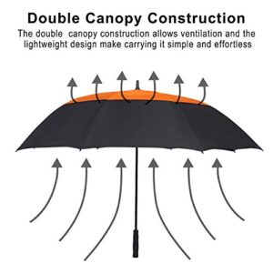 Doubwell golf umbrella large size 68 inches air vent double canopy windproof automatic straight rain umbrellas (orange/black)