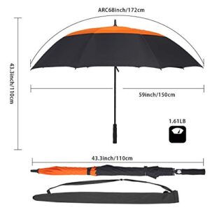 Doubwell golf umbrella large size 68 inches air vent double canopy windproof automatic straight rain umbrellas (orange/black)