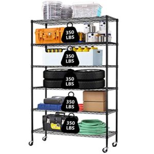 xxkseh metal shelf 6 tier wire shelving unit with wheels,heavy duty storage shelves, nsf garage kitchen organizer, wire rack height adjustable commercial grade rolling steel rack,48"x18"x82", black