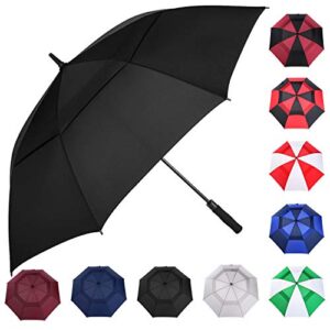 mrtlloa 62/68/72 inch automatic open black golf umbrella, extra large oversize double canopy vented windproof waterproof stick umbrellas for rain(62 inch)