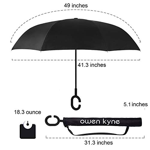 owen kyne Windproof Double Layer Folding Inverted Umbrella, Self Stand Upside-down Rain Protection Car Reverse Umbrellas with C-shaped Handle (Rain Tower)