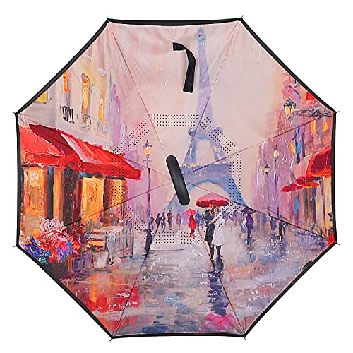 owen kyne Windproof Double Layer Folding Inverted Umbrella, Self Stand Upside-down Rain Protection Car Reverse Umbrellas with C-shaped Handle (Rain Tower)