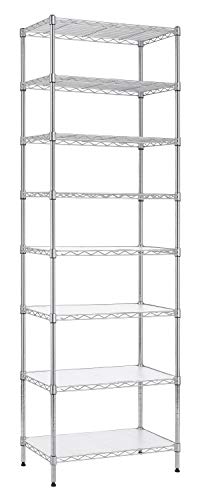 Finnhomy 8-Tier Wire Shelving Unit, Adjustable Pantry Shelves, 8 Shelves Metal Shelving for Storage, Wire Storage Racks or Two 4-Tier Shelving Units with 8 Pieces of PE mat, NSF Certified, Chrome