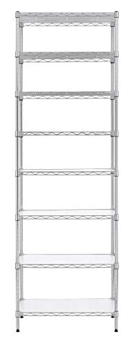 Finnhomy 8-Tier Wire Shelving Unit, Adjustable Pantry Shelves, 8 Shelves Metal Shelving for Storage, Wire Storage Racks or Two 4-Tier Shelving Units with 8 Pieces of PE mat, NSF Certified, Chrome