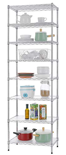 Finnhomy 8-Tier Wire Shelving Unit, Adjustable Pantry Shelves, 8 Shelves Metal Shelving for Storage, Wire Storage Racks or Two 4-Tier Shelving Units with 8 Pieces of PE mat, NSF Certified, Chrome