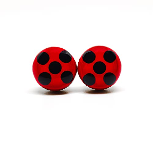 Stud Earrings, Ladybug, 10 mm, Handmade, Posts for Sensitive Ears