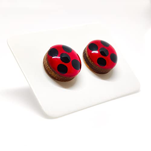 Stud Earrings, Ladybug, 10 mm, Handmade, Posts for Sensitive Ears