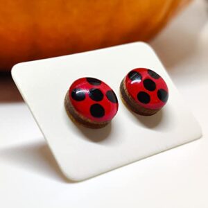 Stud Earrings, Ladybug, 10 mm, Handmade, Posts for Sensitive Ears