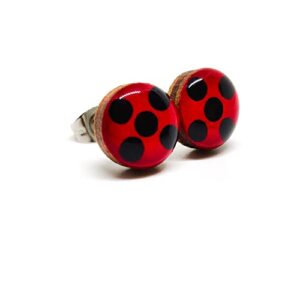 Stud Earrings, Ladybug, 10 mm, Handmade, Posts for Sensitive Ears