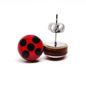 Stud Earrings, Ladybug, 10 mm, Handmade, Posts for Sensitive Ears