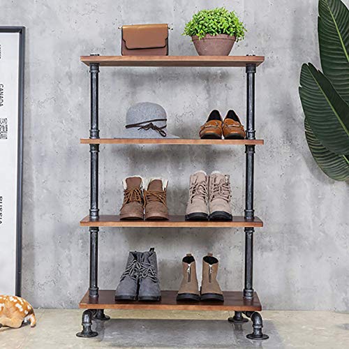 VANDNALI Industrial 4-Tier Pipe Storage Rack, Standing Shelf Unit, Rustic Display Rack for Home Retail Office, Bag/Bookshelf/Tools Holder, 27.6’’ x 11.8’’ x 43.3’’