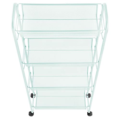 mDesign Slim Steel Metal Rolling Utility Cart Storage Organizer Trolley with 4 Basket Shelves for Laundry Room, Kitchen, Bathroom Organization, Narrow Holder for Detergent, Biro Collection, Mint Green