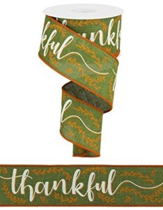 thankful wired edge ribbon, 2.5" x 10 yards (moss)