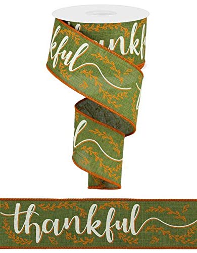 Thankful Wired Edge Ribbon, 2.5" x 10 Yards (Moss)