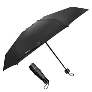 tradmall mini travel umbrella, portable lightweight compact parasol with 95% uv protection for sun & rain, black