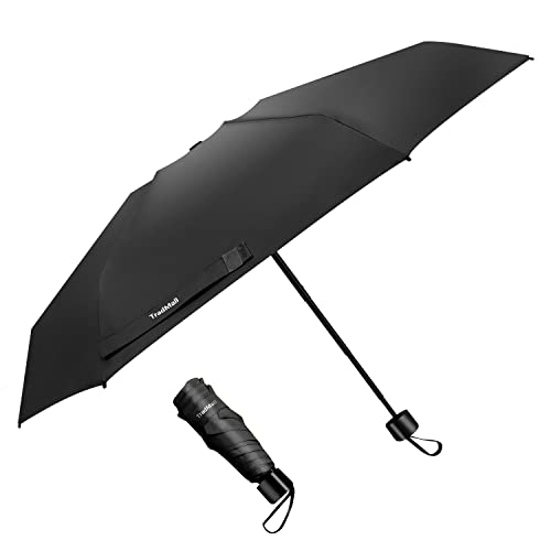 TradMall Mini Travel Umbrella, Portable Lightweight Compact Parasol with 95% UV Protection for Sun & Rain, Black