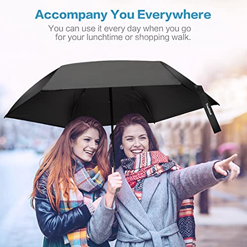 TradMall Mini Travel Umbrella, Portable Lightweight Compact Parasol with 95% UV Protection for Sun & Rain, Black