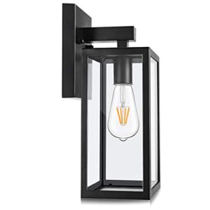 MAXvolador Outdoor Wall Lantern, Exterior Waterproof Wall Sconce Light Fixture, Matte Black Anti-Rust Wall Mount Light with Clear Glass Shade, E26 Socket Wall Lamp for Porch(Bulb Not Included)